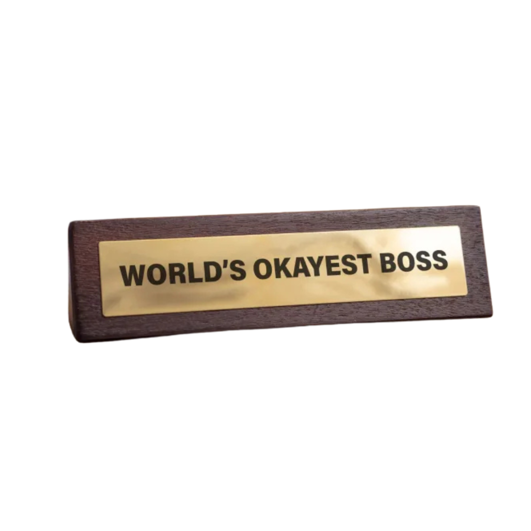 Wooden Desk Sign - World's Okayest Boss | Spectrum Store: Family ...