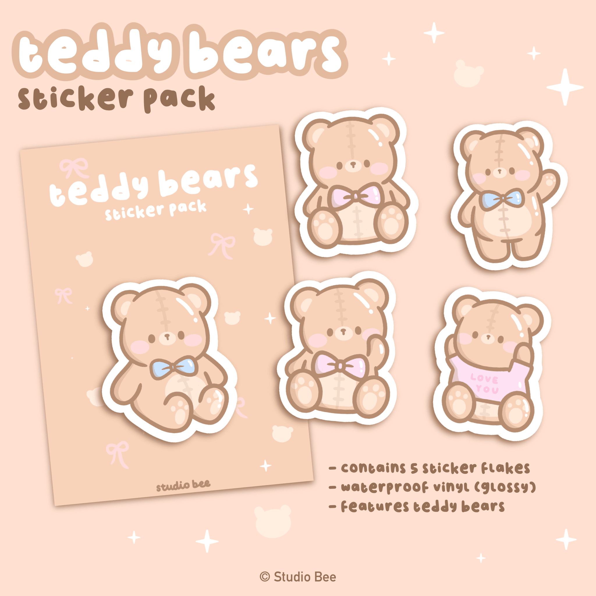 Teddy Bears Sticker Pack (5 pcs) For Kids