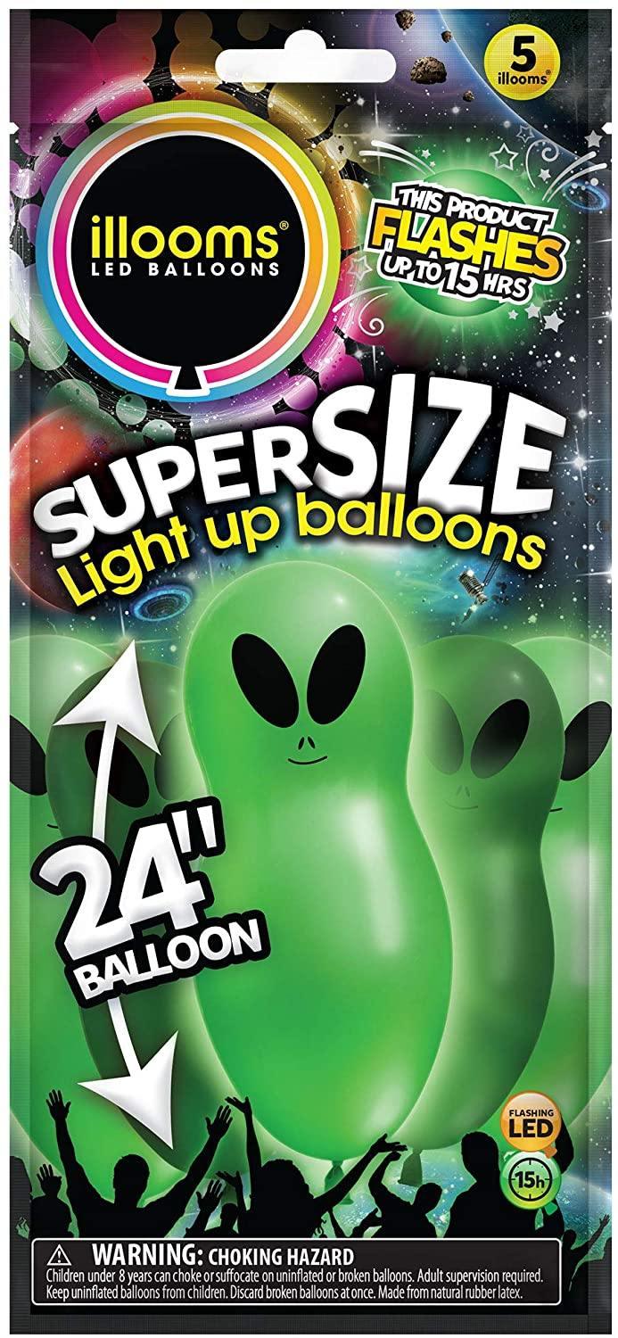 Flashing Alien Light Up Balloons - 5 Pack For Kids